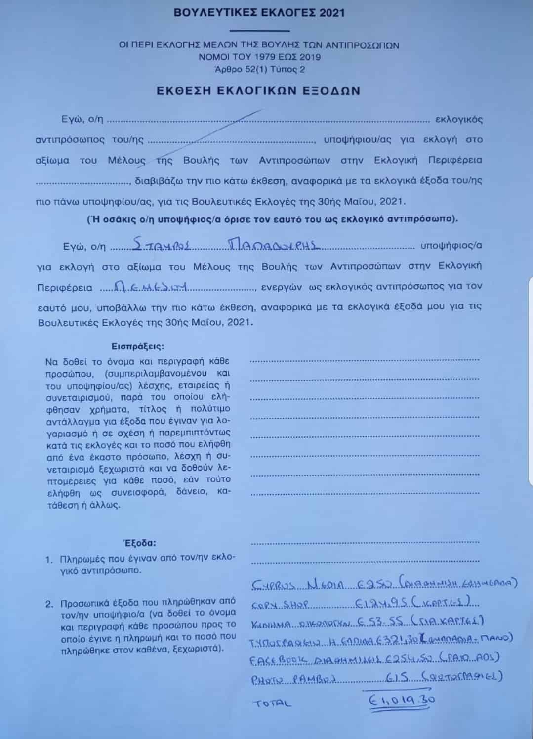 Σταύρος Παπαδούρης: Εκλογικά Έξοδα Βουλευτικών 2021 | Κίνημα Οικολόγων ...